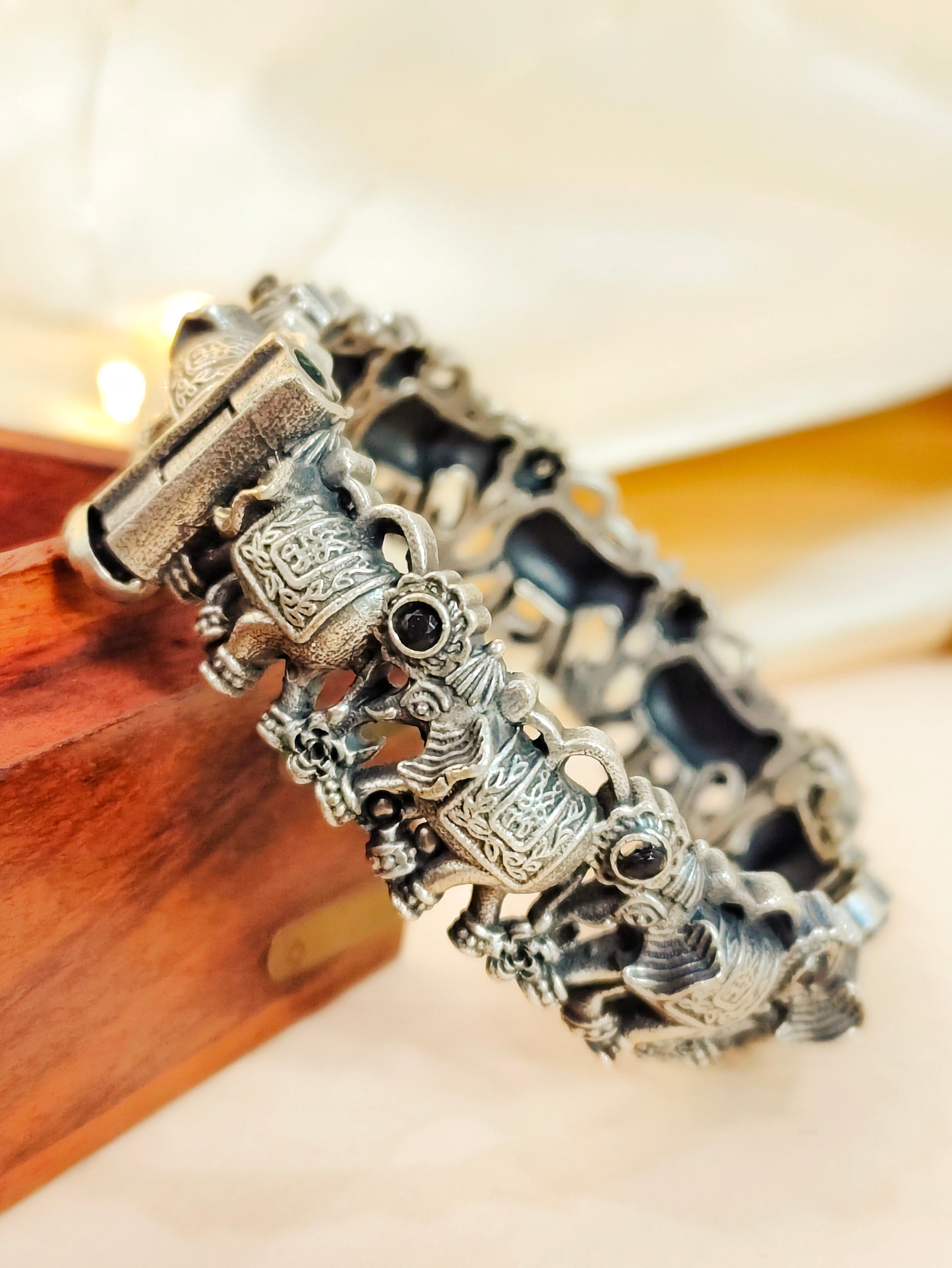 Gaaj gamani Haath Kada Antique Finish from Mrigaya by Nandini - 1 Bang